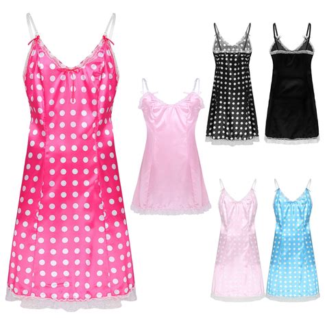 Mens Sissy Crossdress Lingerie Lace Trim Satin Mini Dress Gay Sexy Und
