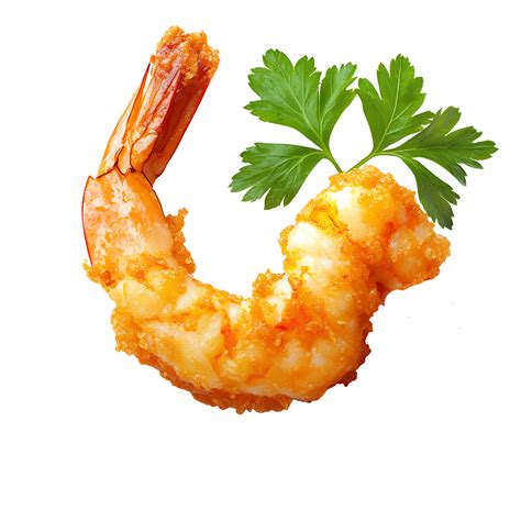 Golden Fried Prawn With Crispy Batter And Parsley Garnish Isolated On
