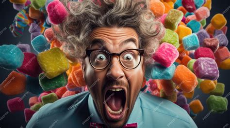 Premium Ai Image A Man With His Mouth Open Surrounded By Candy