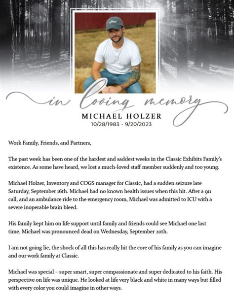 In Loving Memory Of Michael Holzer Exhibit City News
