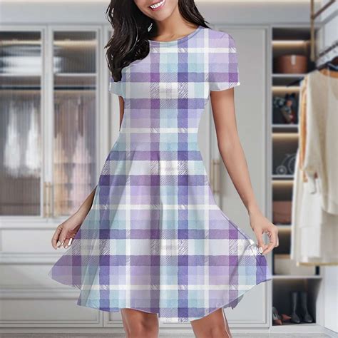 Pastel Watercolor Plaid Pattern Womens Classic Swing Skater Dress