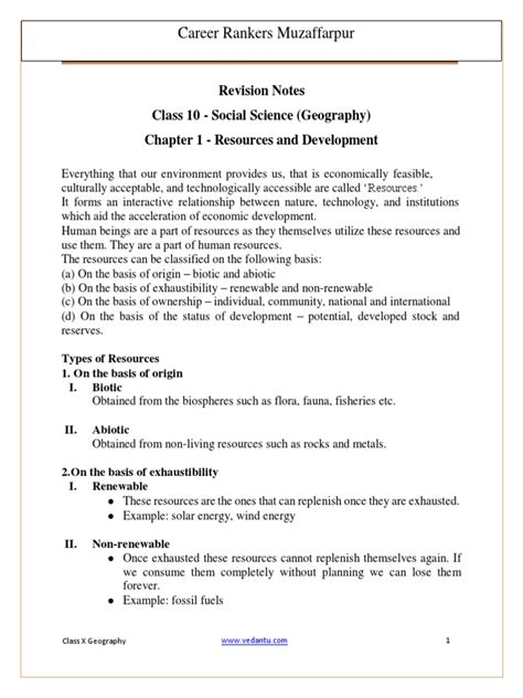 Cbse Class 10 Geography Chapter 1 Notes Resources And Development