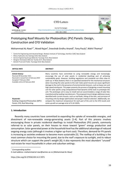 PDF Prototyping Roof Mounts For Photovoltaic PV Panels Design Construction And CFD Validation