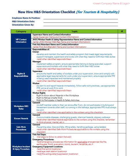 New Employee Orientation Checklist Template Prntbl