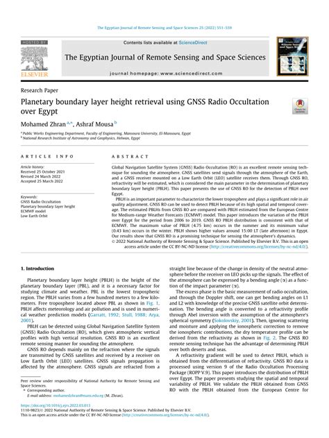 Pdf Planetary Boundary Layer Height Retrieval Using Gnss Radio Occultation Over Egypt