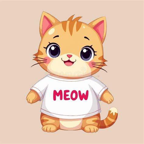 Adorable Cartoon Cat Wearing White T Shirt Stock Vector Illustration