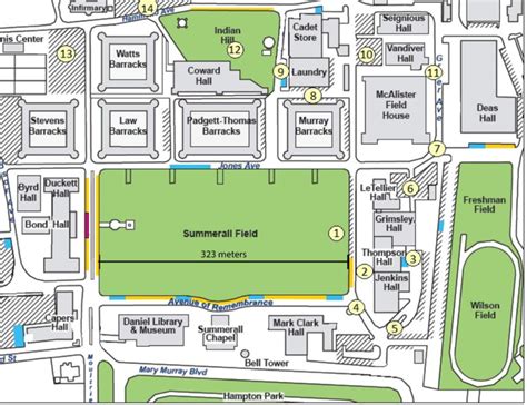 Locations On The Citadel Campus Where Temperature Data Was Recorded By