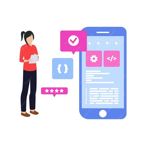 Premium Vector A Girl Is Programming A Mobile App