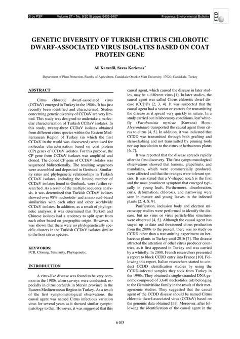 Pdf Genetic Diversity Of Turkish Citrus Chlorotic Dwarf Associated