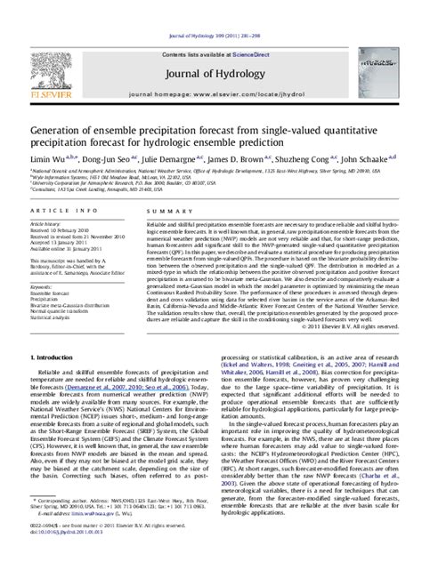 Pdf Generation Of Ensemble Precipitation Forecast From Single Valued