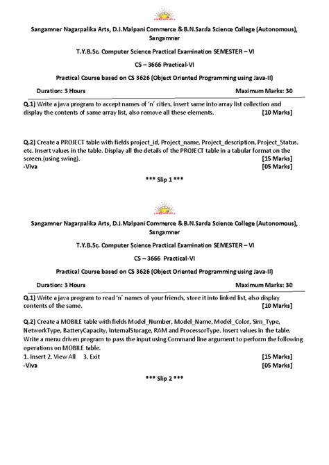 Tybsc Cs Practical Exam Sem Vi Cs 3626 Object Oriented