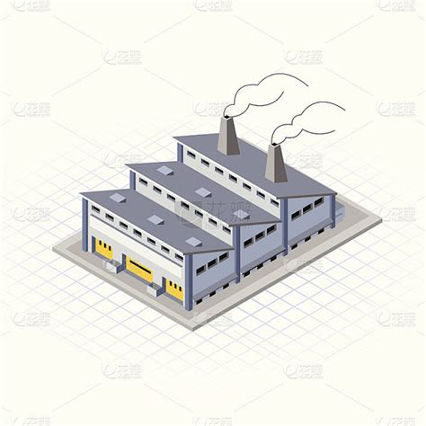 等距的工厂建筑矢量插图