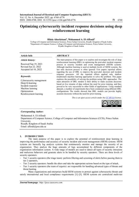 Optimizing Cybersecurity Incident Response Decisions Using Deep