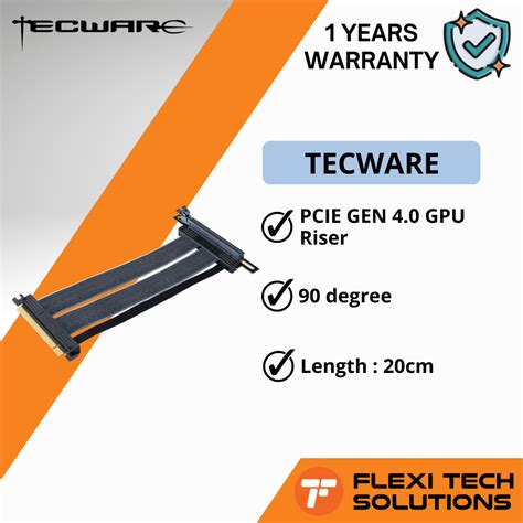 Flexi Tech Tecware Pcie Gen 40 Gpu Riser Riser Cable 20cm Length 90