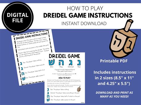 Dreidel Game Instructions Jewish Games Hanukkah Games Hebrew