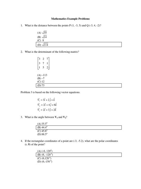 Fe Exam Review Mathematics Example Problems Mean Coordinate System