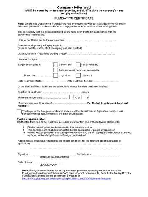 11fumigation Certificate Example Pdf Materials