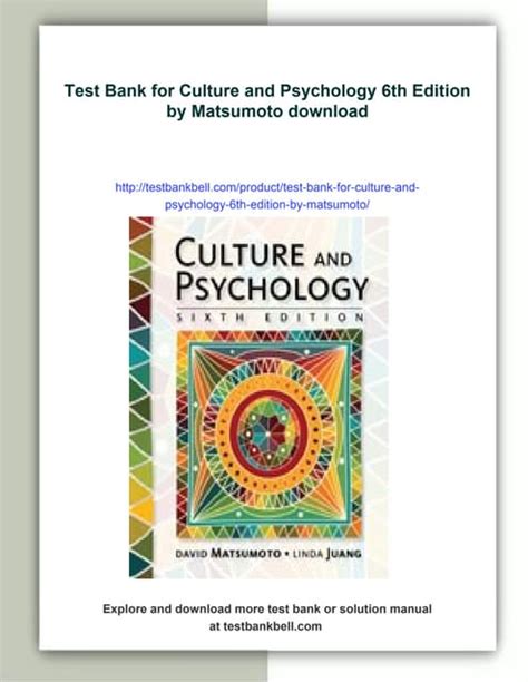Test Bank For Culture And Psychology 6th Edition By Matsumoto Pdf