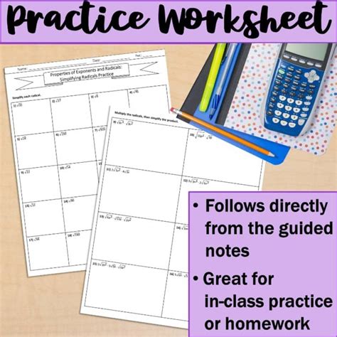 Simplifying Radicals With Variables Notes Practice Worksheet And Video Lesson