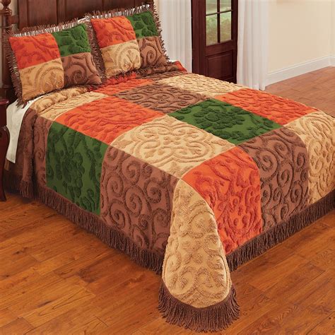 Elegant Chenille Patchwork Fringe Trim Bedspread Collections Etc