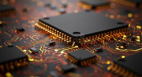 Circuit Board Featuring Several Integrated Microchips With A Dark Matte