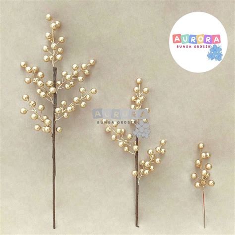 Jual Artifical Gold Bean Holly Flower Bunga Cherry Eid Mubarak Dekorasi
