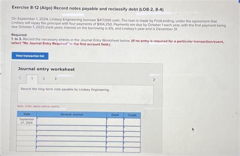 solved exercise 8 12 algo record notes payable and