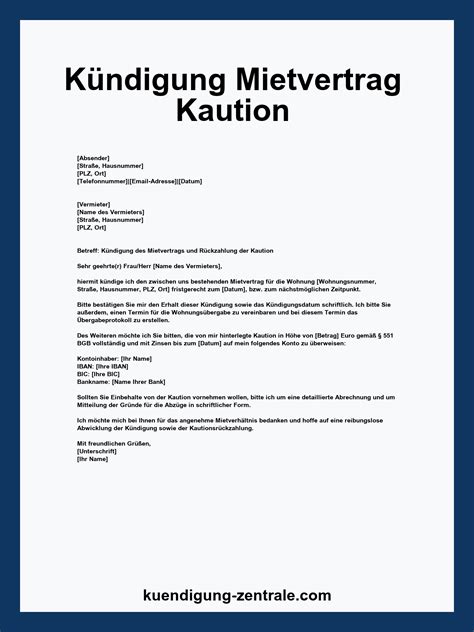 Kündigung Mietvertrag Kaution Vorlage