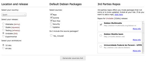 debian sources list generator