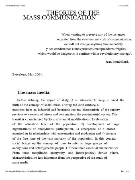 Theory Of Mass Communication Pdf Communication Sociology