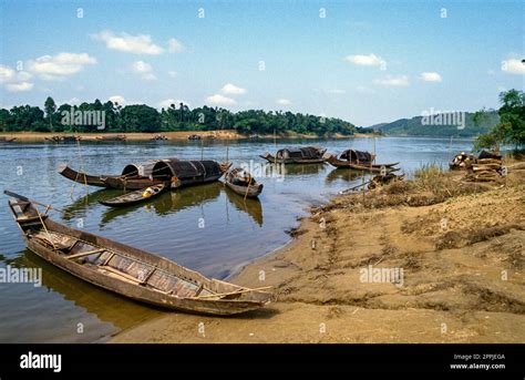 Scanned Slide Of Historical Color Photograph Of Fishing Boats Docking