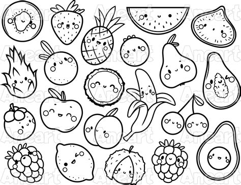 Cute Fruit Clip Art Kawaii Fruit Clip Art Cute Fruit Svg Cute Food