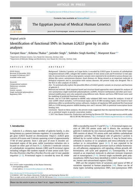 Pdf Identification Of Functional Snps In Human Lgals3 Gene By In