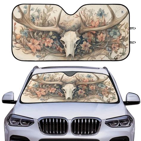 Bluejose Deer Skull Car All Over Printed 3d Sun Shade Blue Jose