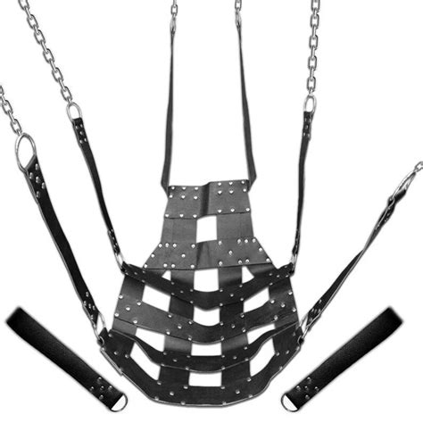 Heavy Duty Real Black Leather Sex Sling Adult Swing With Stirrups