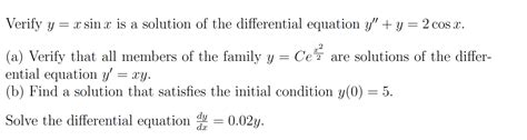 solved verify y xsinx is a solution of the differential