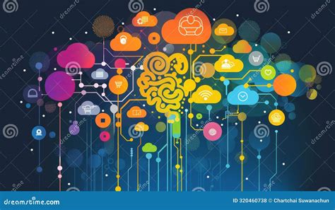 Digital Brain Made Of Colorful Data Streams Connecting Cloud Concept