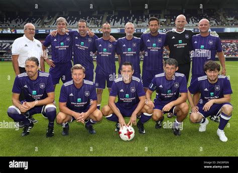 Anderlechts Players Pictured At The Start Of A Derby Legends Game