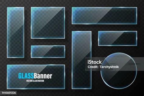 사실적인 유리 프레임 컬렉션 플레어와 하이라이트가있는 파란색 투명 유리 배너 광택있는 아크릴 판 가벼운 반사와 텍스트를위한 장소가있는 요소 벡터 일러스트 레이 션 0명에