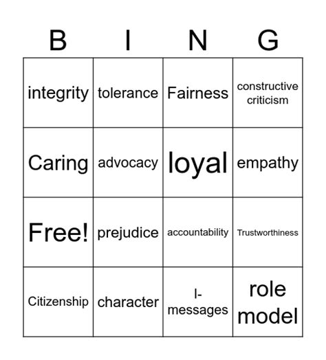 Chapter 5 Building Character Bingo Card