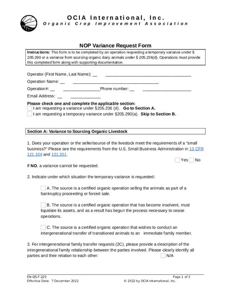 Nop Variance Request Doc Template Pdffiller