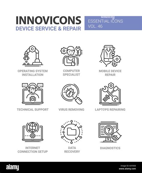 device service modern vector line design icons set operating system