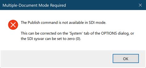 The Publish Command Is Not Available In Sdi Mode When Using Publish