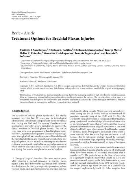 Pdf Treatment Options For Brachial Plexus Injuries