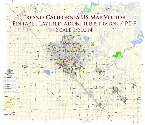 Fresno California Us Map Vector Exact City Plan Low Detailed Street Map