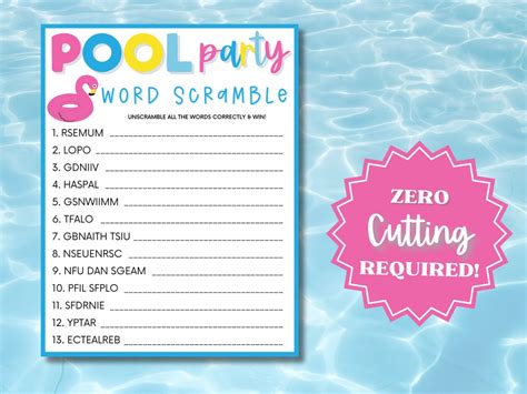 Word Scramble Pool Party Printable Game Pool Party Games Etsy
