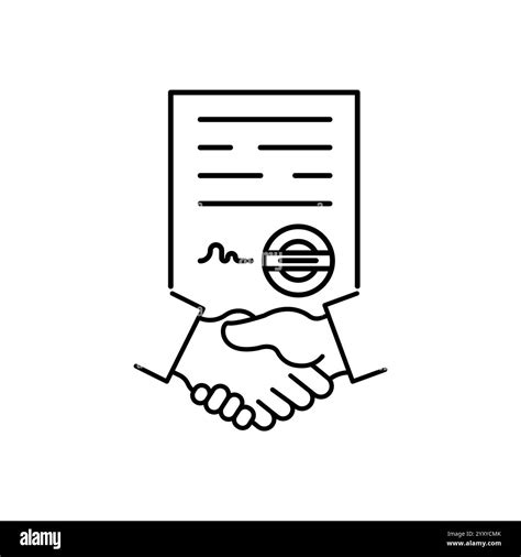 Business Handshake Teamwork Linear Concept Contract Line Icon Financial Deal Pictogram