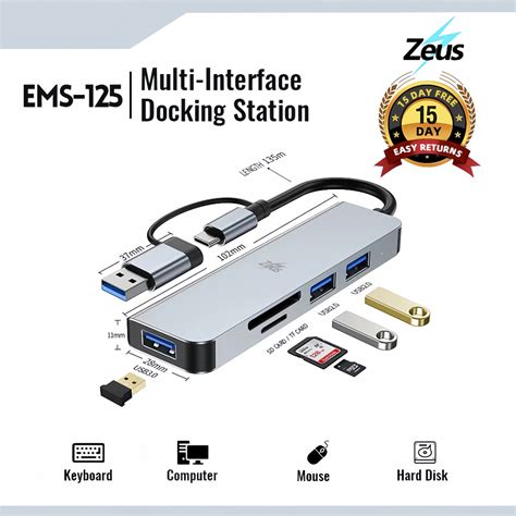 Zeus In USB HUB Type C High Speed USB Ports SD TF Memory Card Reader For Laptop Computer