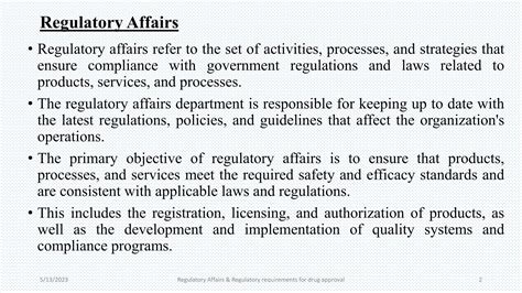 Regulatory Affairs Regulatory Requirements For Drug Approval Pptx
