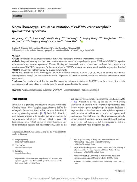 A Novel Homozygous Missense Mutation Of Pmfbp1 Causes Acephalic